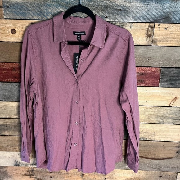 needle & cloth | Tops | Needle Cloth Mauve Button Down Linen Blend Top ...